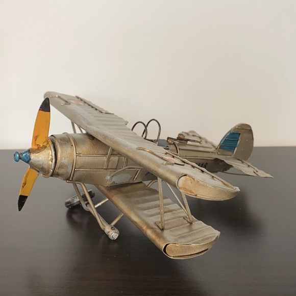 Accents | Silver Vintage Airplane Model Metal Biplane Aircraft | Poshmark